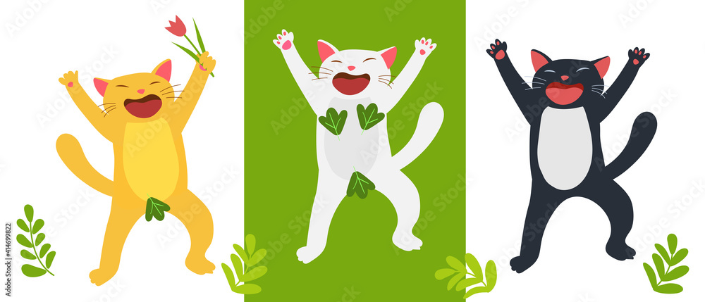 Spay Day illustration. Funny Cats . Cartoon vector drawing. Stock ...
