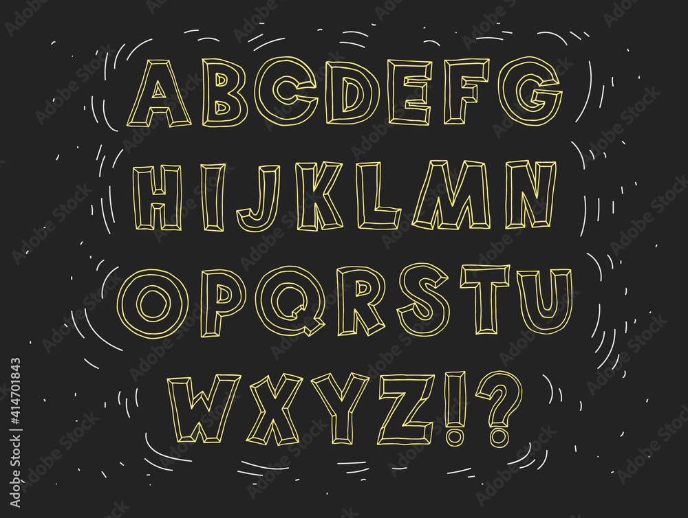 Fun line font. Hand Drawn Vector Typeface. Hand Made handwritten ...