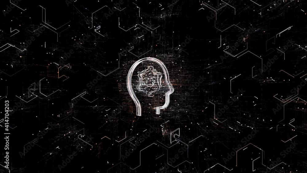 4k Brain AI Artificial Intelligence circuit tag cloud;binary computer code.The Matrix binary ...