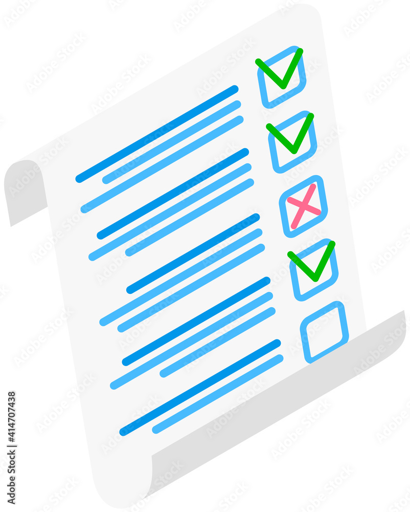 Completed survey checklist sheet vector illustration. Education test ...