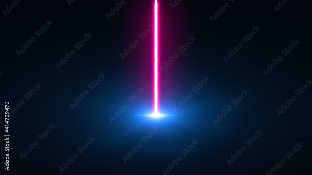 Laser beam falls from top to bottom, 3d rendering backdrop. Computer ...