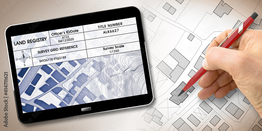 Foto de Land registry concept image with an imaginary cadastral map of ...