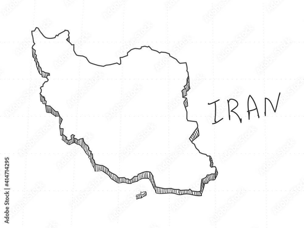Hand Drawn of Iran 3D Map on White Background. Stock Vector | Adobe Stock