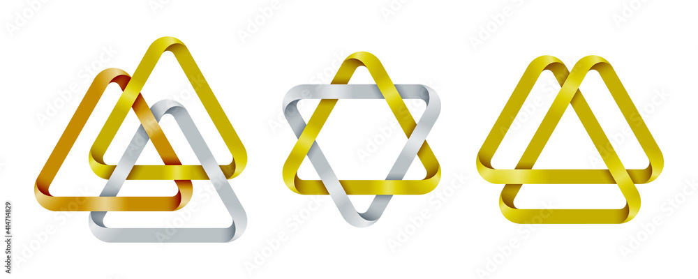 Set of triangles intertwined as valknut and star of David. Ancient ...