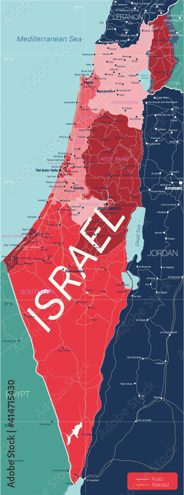 Israel country detailed editable map with regions cities and towns ...