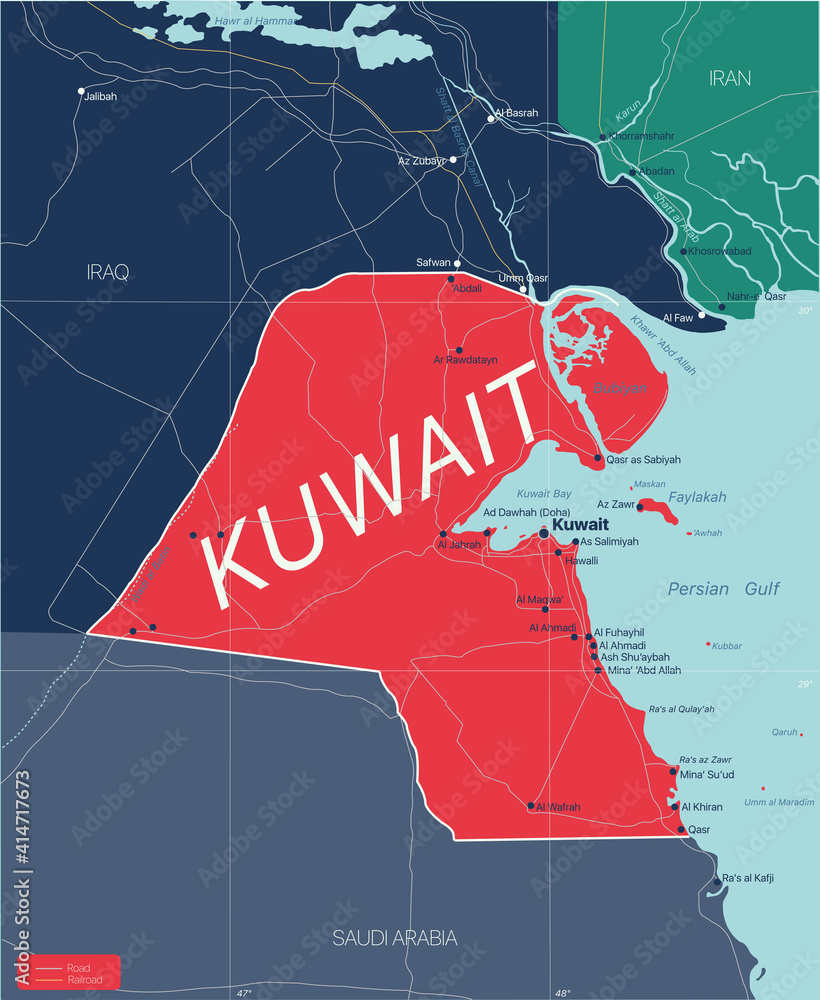 Kuwait country detailed editable map with regions cities and towns ...