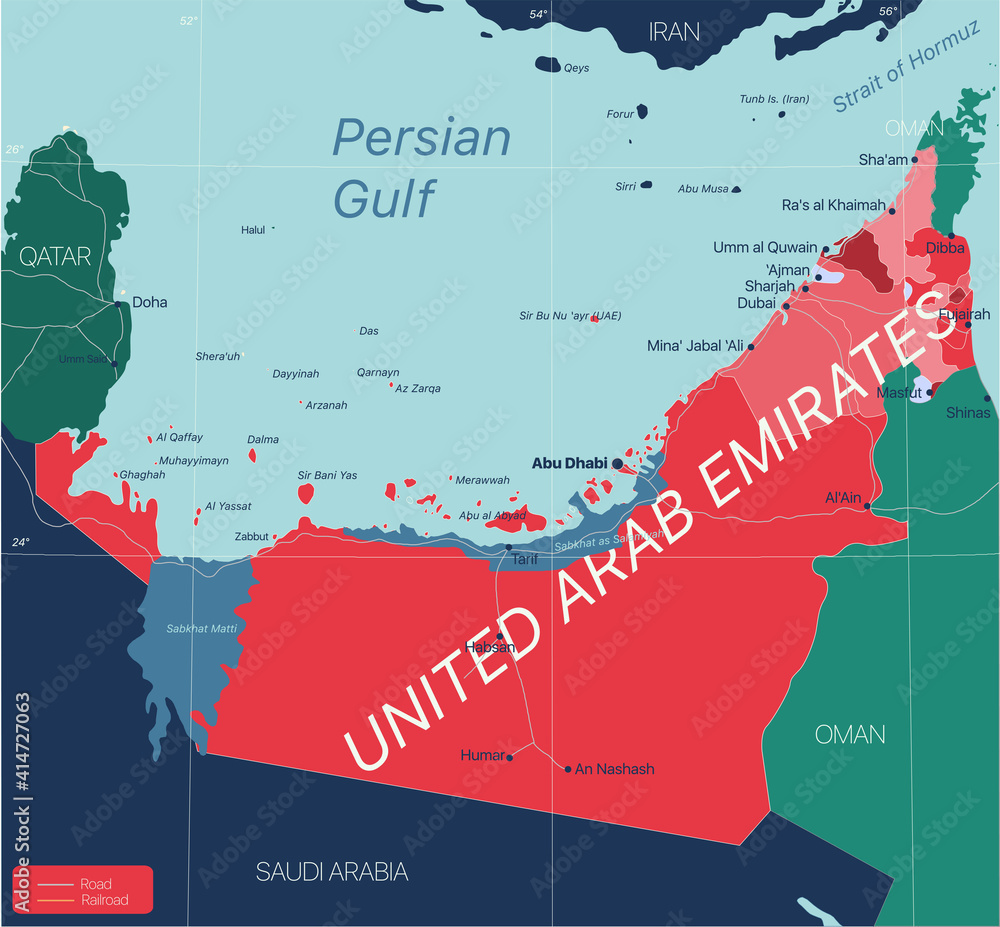 United Arab Emirates country detailed editable map with regions cities ...
