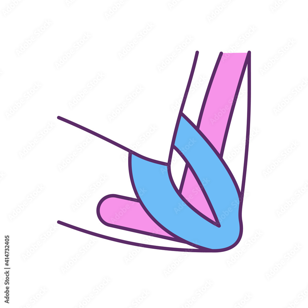 Elbow injury taping RGB color icon. Joints, tendons and ligaments ...