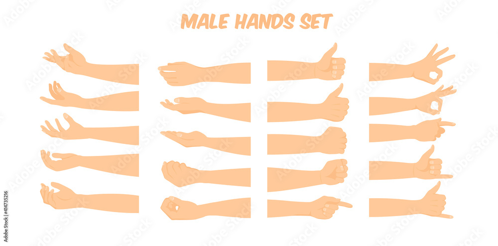 cartoon white male hand forming various shapes and symbols viewed form ...