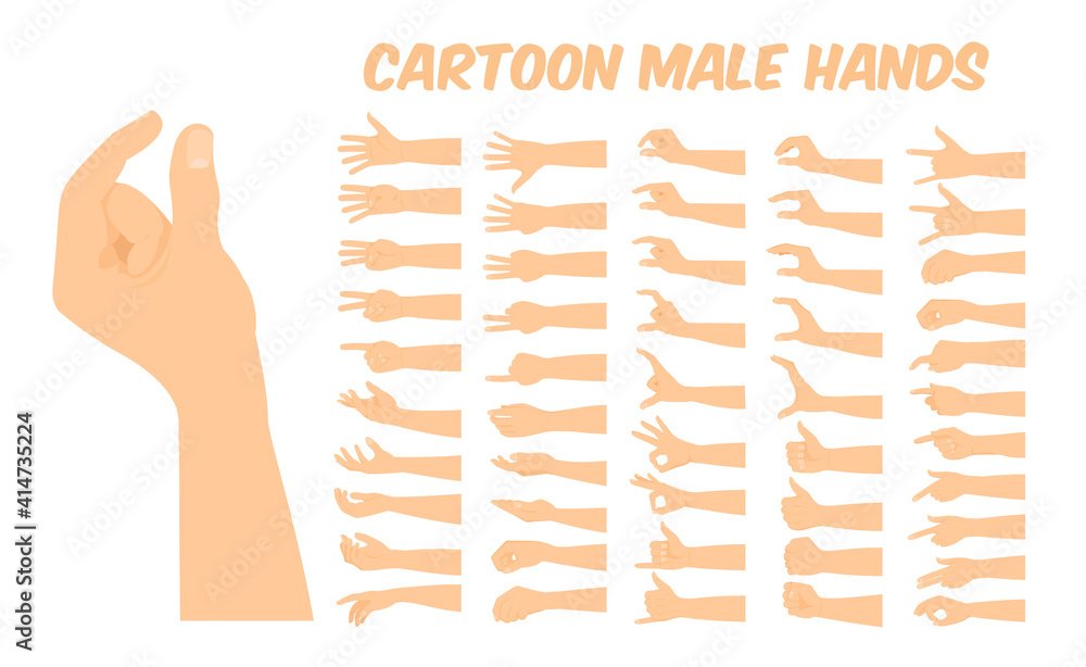 cartoon white male hand forming various shapes and symbols viewed form ...