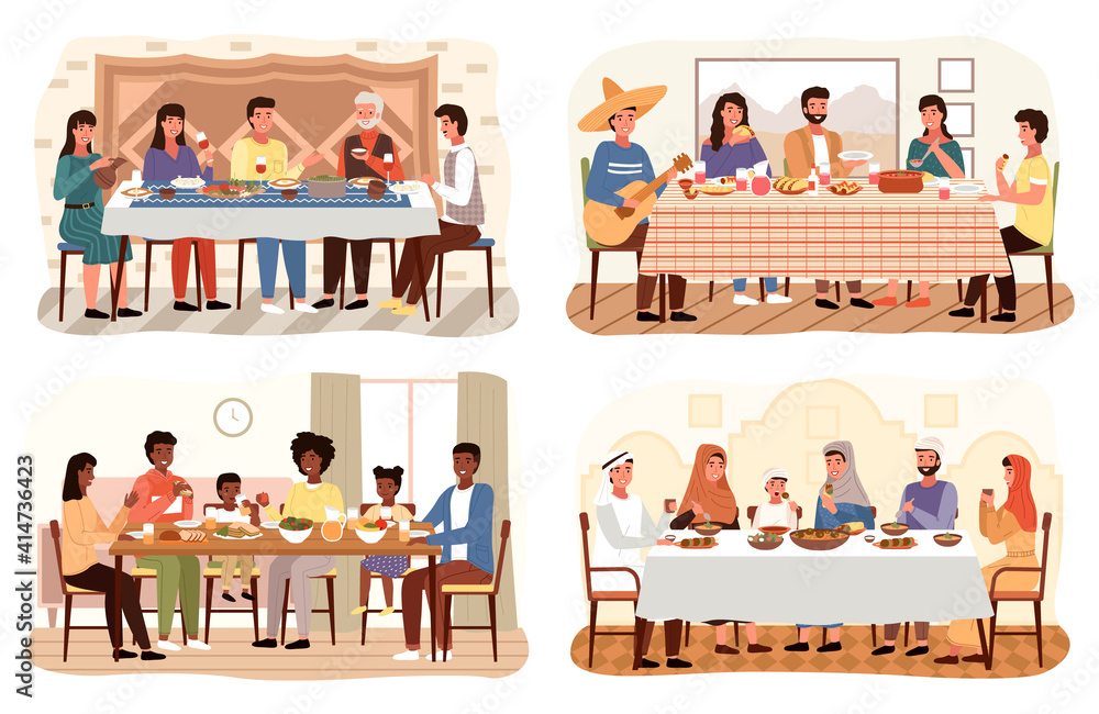 Family Dinner Restaurant Cartoon