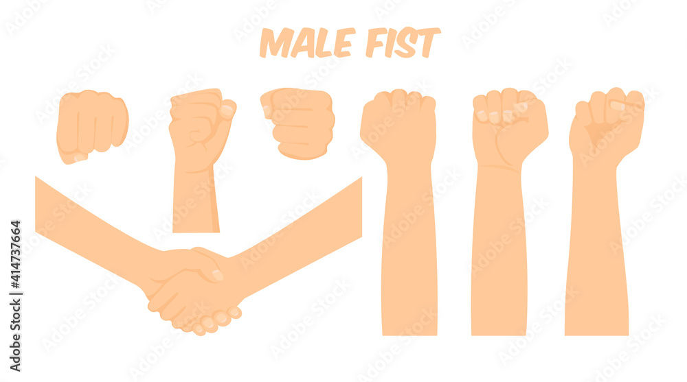cartoon white male hand forming a fist viewed form different angles ...