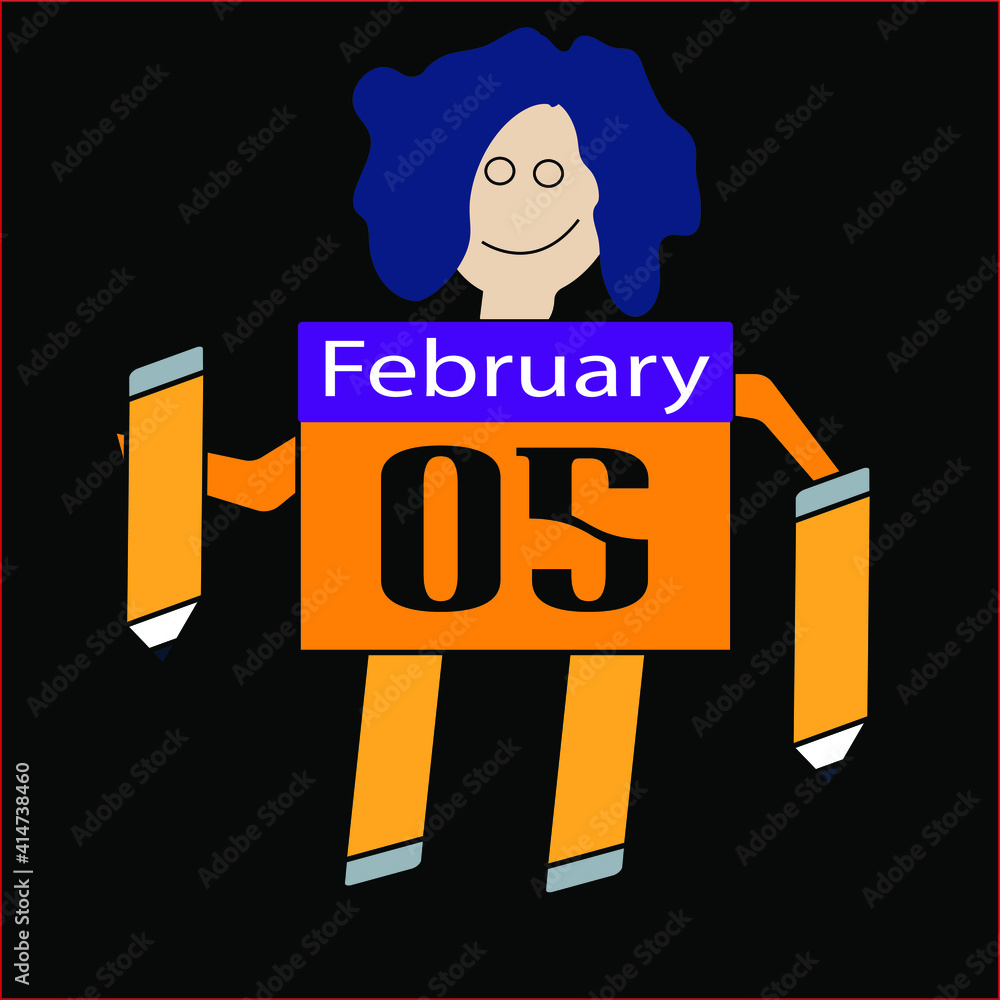 05 February calendar month. vector text Calendar on workplace ...