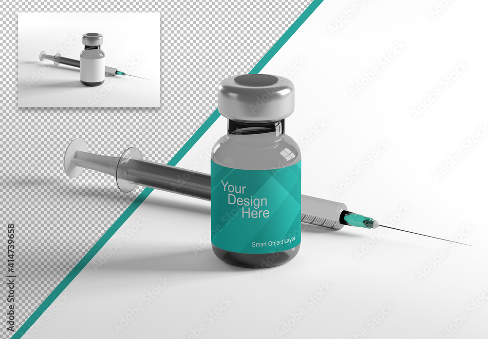 Mockup of a Vaccine Dose Container with Syringe Stock Template | Adobe ...