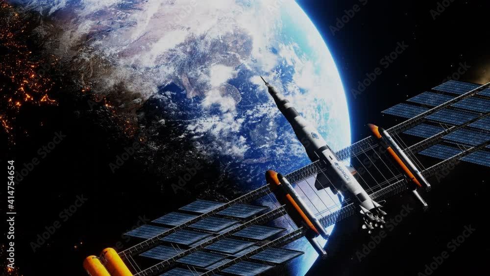 Weather space satellite monitoring earth from orbit floating above the ...