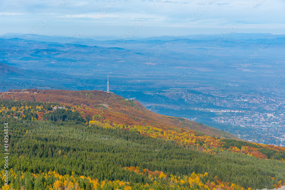 Aerial view of Kopitoto telecommunication tower at Vitosha mountain in ...