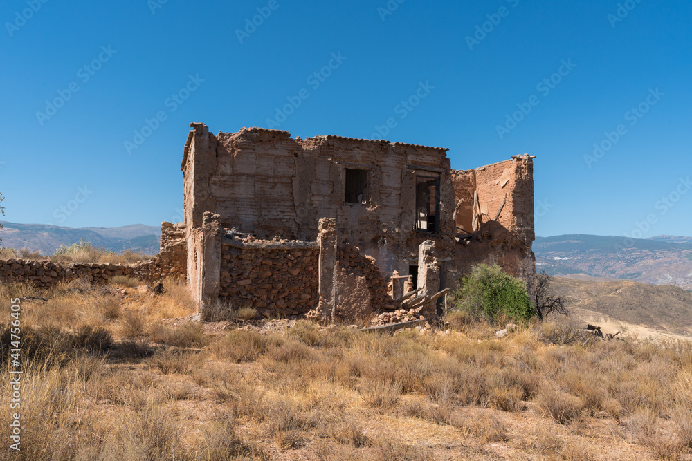 Ruined and abandoned farmhouse on a mountain in southern Spain Stock ...