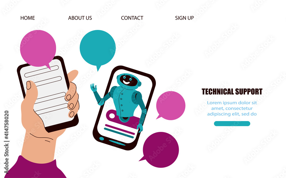 Website banner template for online technical support service chat, cartoon vector illustration ...