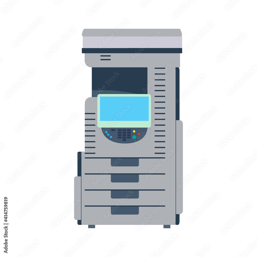 Office printer technology vector illustration. Computer printer paper ...