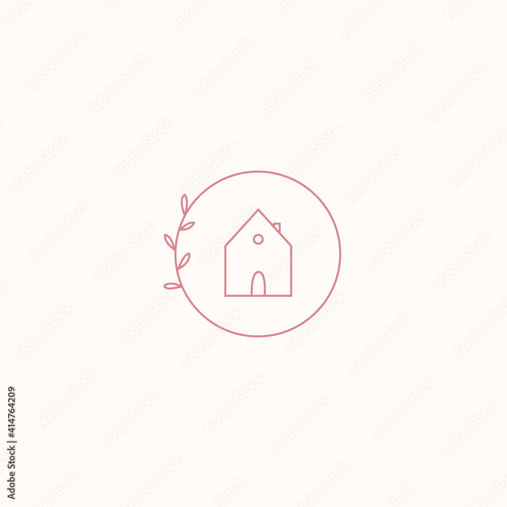 Vector illustration in trendy linear style - house in the round shape ...