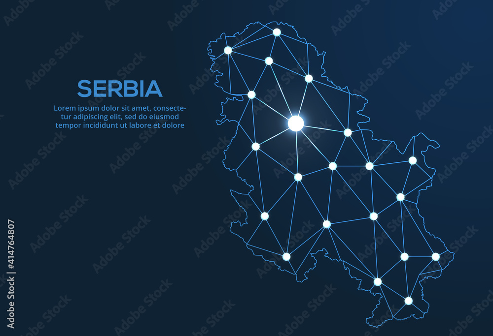 Serbia communication network map. Vector low poly image of a global map ...