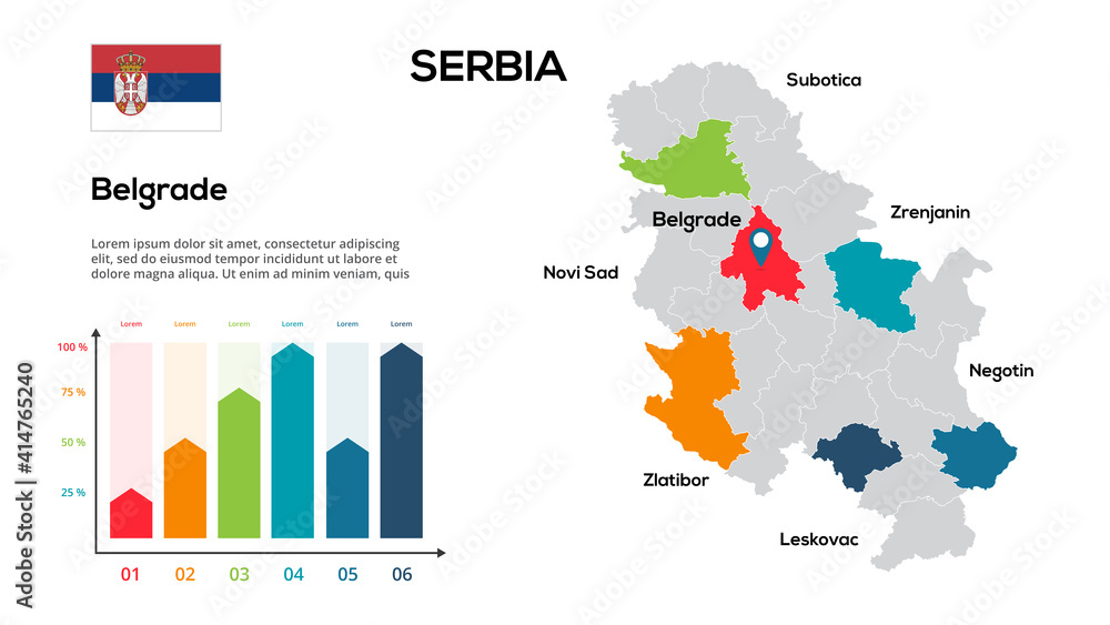 Serbia map. Vector image of a global map in the form of regions of ...