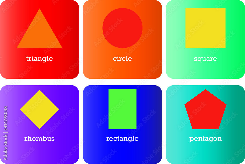 geometric shapes on colored backgrounds and their names for education ...