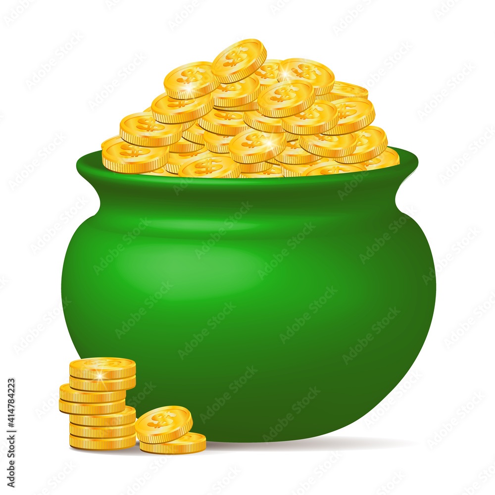 Pot of gold coins Stock Vector | Adobe Stock