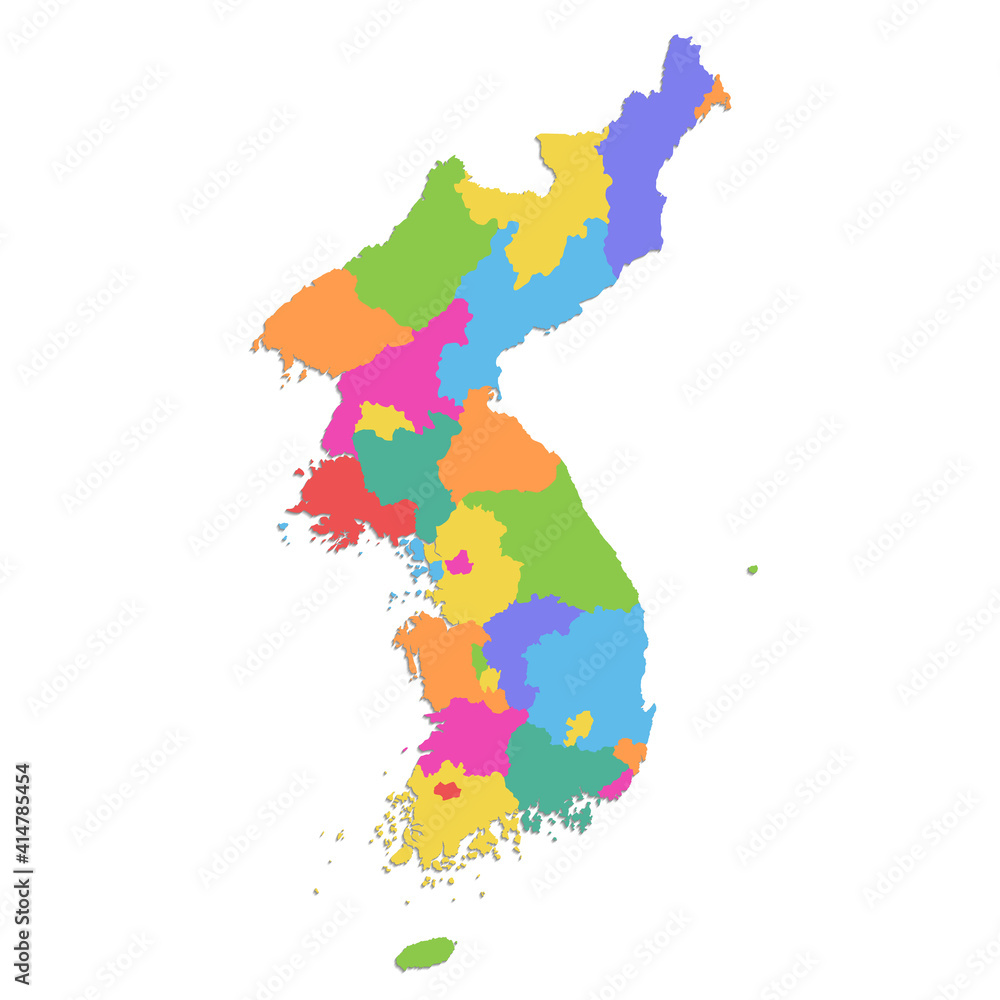 Korea map, north and south administrative division, color map isolated ...