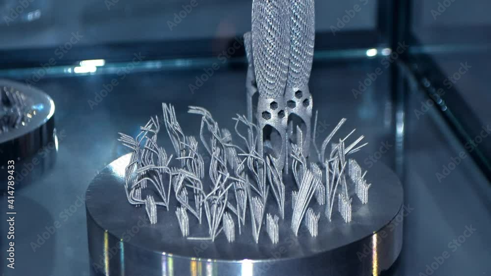 Model with supports printed in laser sintering machine. DMLS, SLM, SLS ...