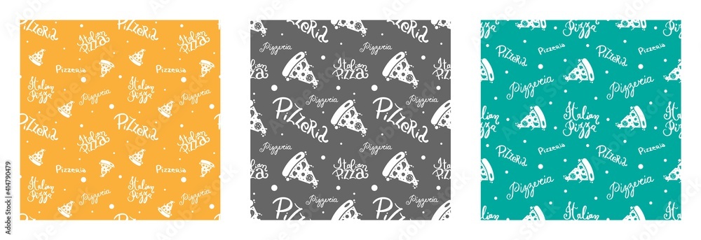Set of seamless patterns for pizzeria, cafe and restaurant. Italian ...