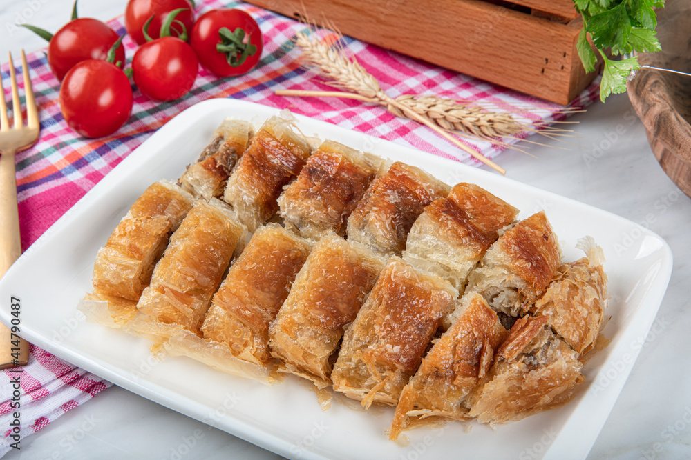 Turkish style meat stuffed filo dough borek served kol boregi. Cheese ...