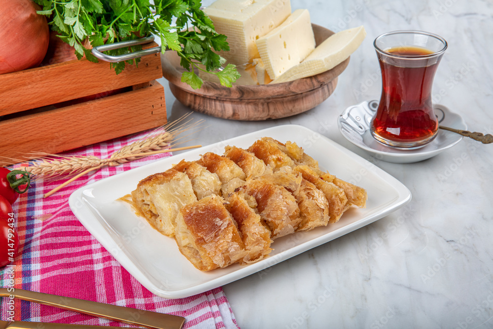 Turkish style meat stuffed filo dough borek served kol boregi. Cheese ...