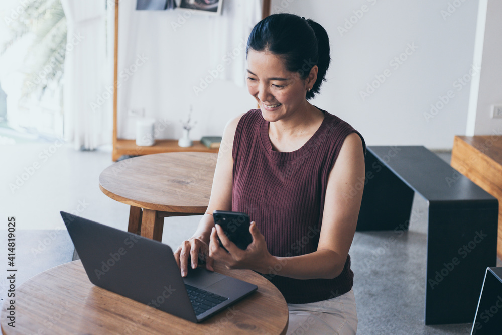 woman work using computer hand typing laptop keyboard contact us ...