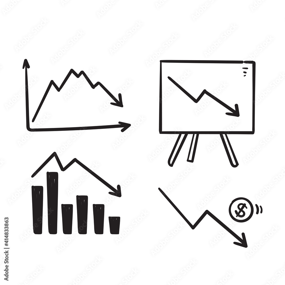 hand drawn doodle falling down graph chart illustration vector isolated ...