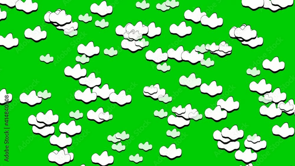Rain white clouds animation on green screen. 4K falling clouds cartoon ...