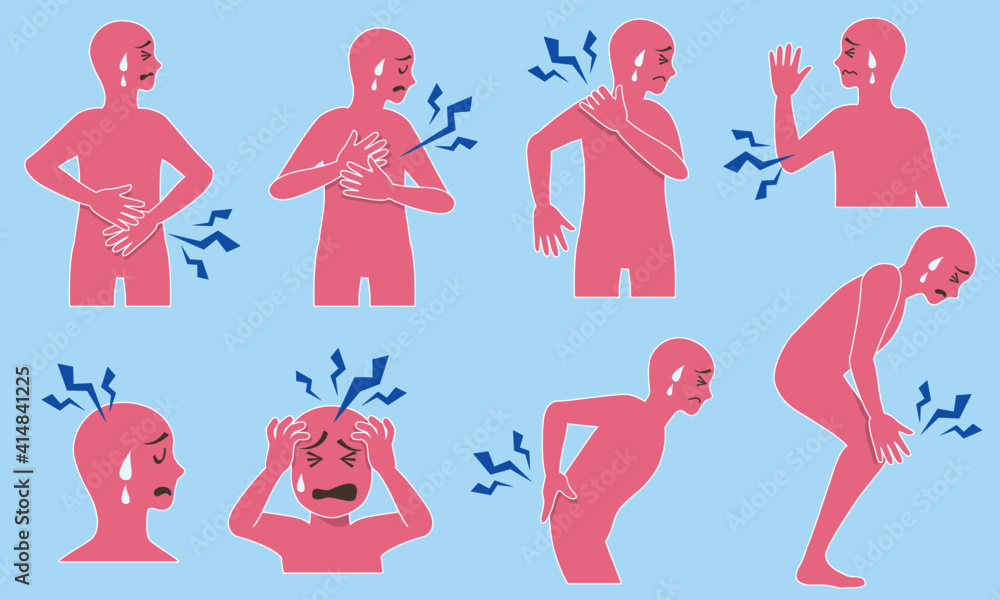 Different pains symptoms. Vector illustration in flat cartoon style ...