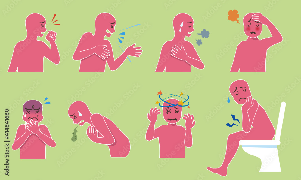 Different diseases symptoms. Vector illustration in flat cartoon style ...