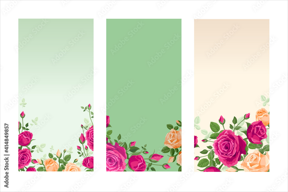 Vertical floral background with roses. Vector illustration for screens ...