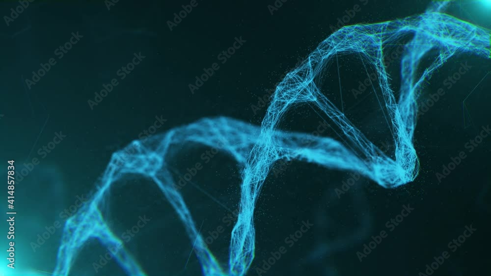 Close-up Blue Molecules Structure DNA Rotating on Glowing Backdrop ...