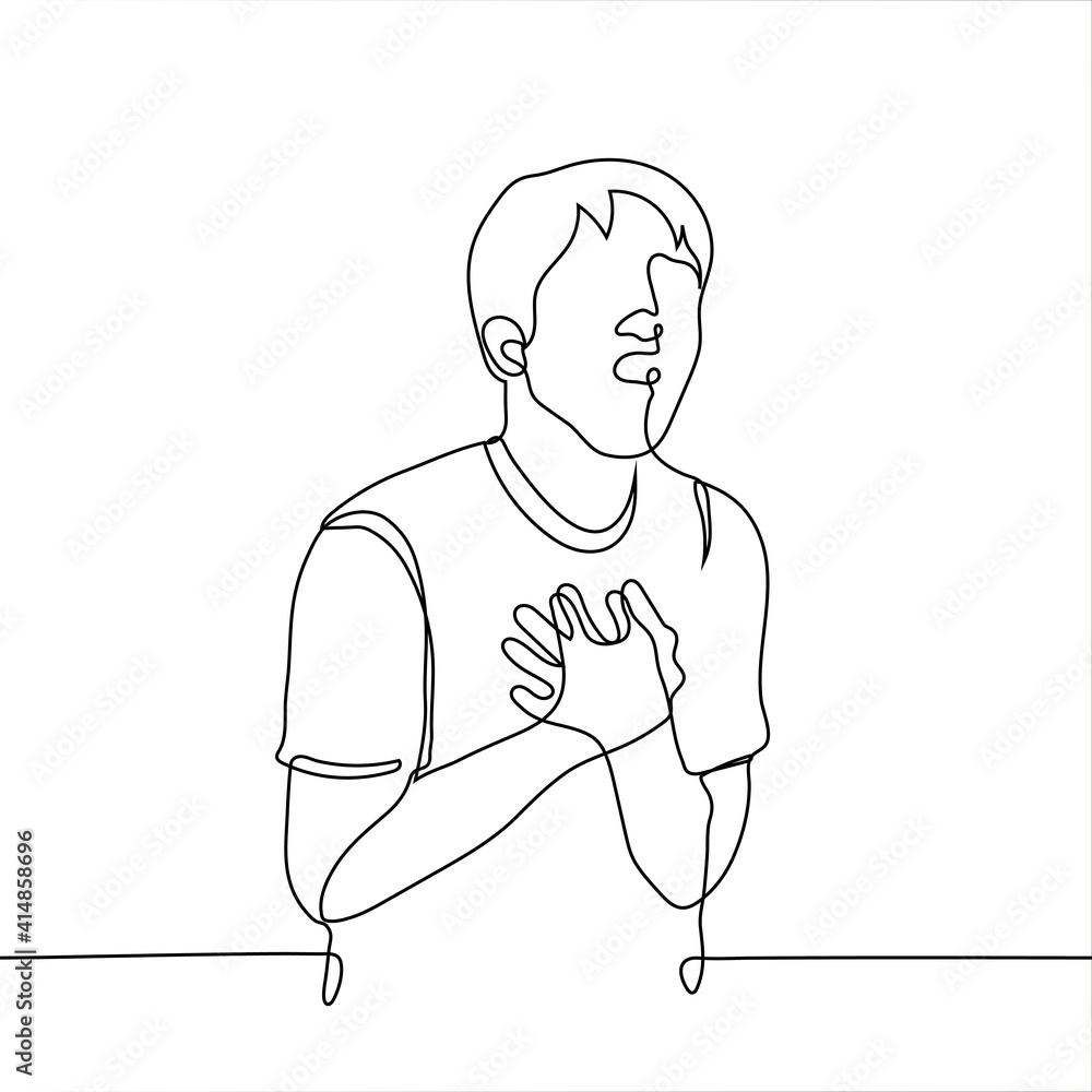 young man with an open mouth grabbed his chest with both hands - one ...