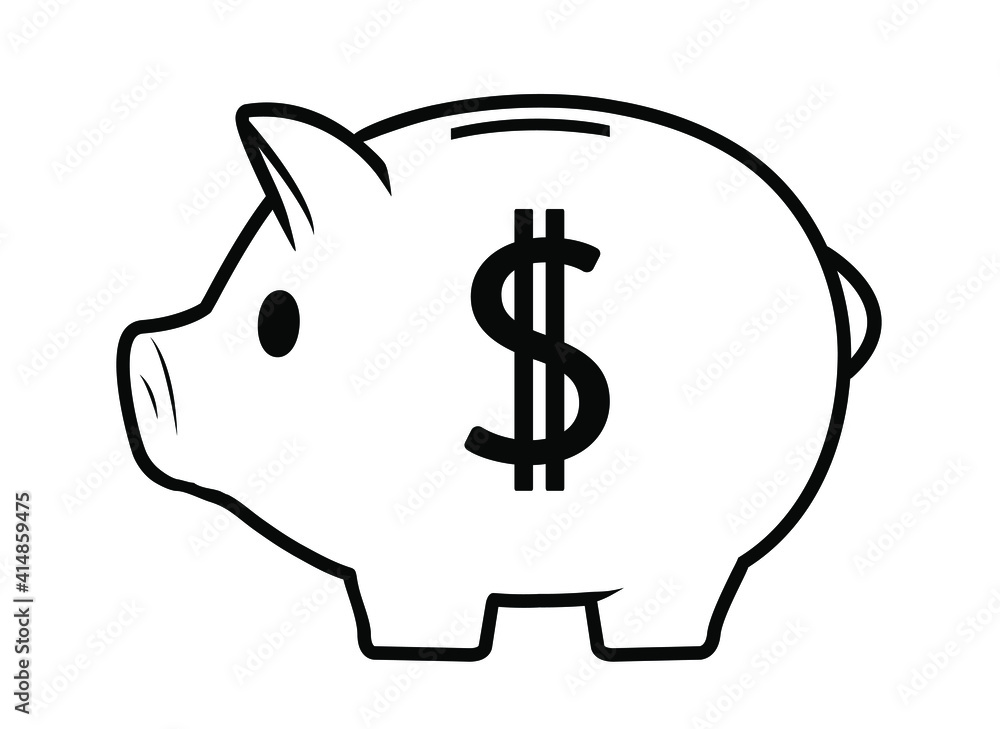 Cute piggy bank icon with sign of us dollar isolated on white ...