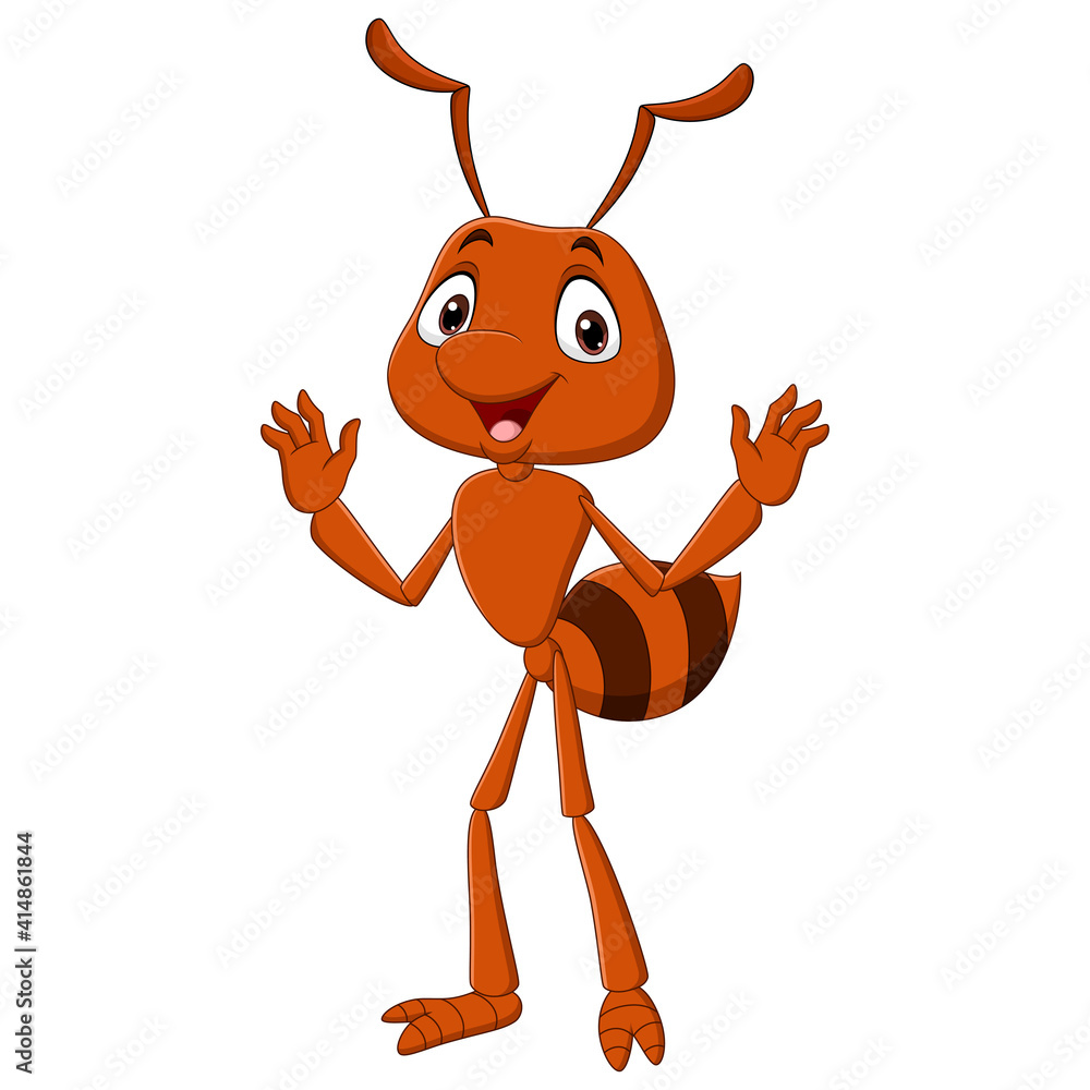 Cartoon happy ant waving hand Stock Vector | Adobe Stock