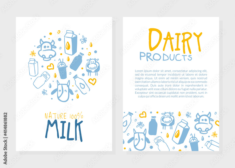 Natural Milk Card Template with Text, Organic Dairy Products Banner ...