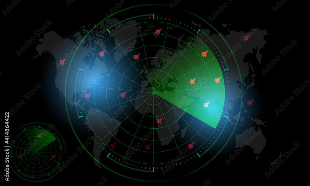 Radar Monitor. Air Traffic Control Radar screen and plane that is flying in the screen ...