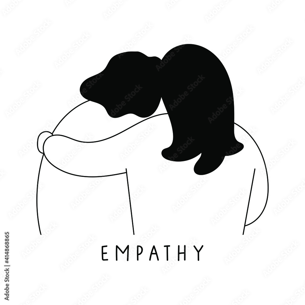 One person hugging and supporting another person. Empathy. Outline ...