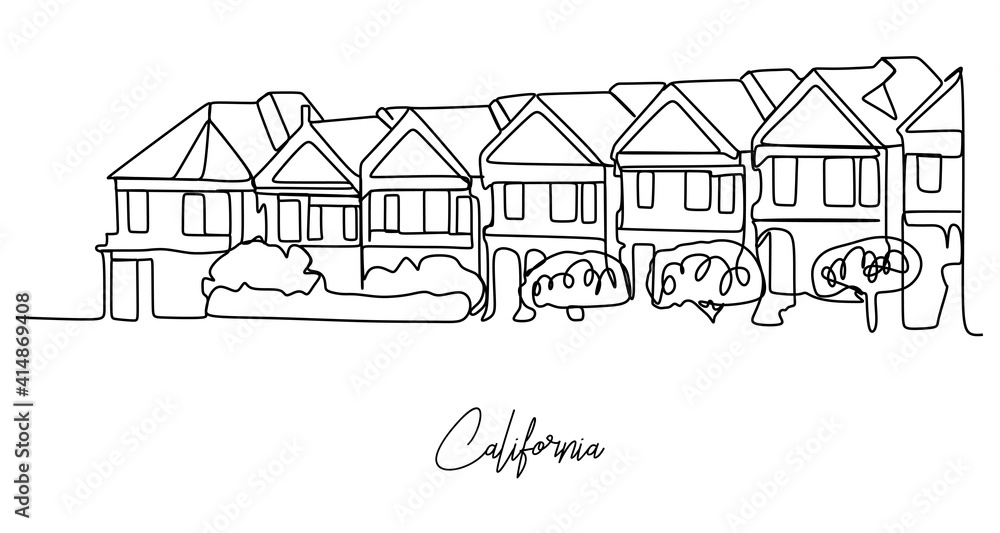 California city of the USA skyline - continuous one line drawing Stock ...