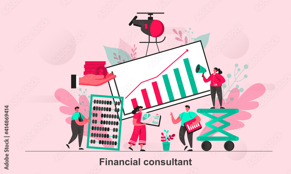 Financial consultant web concept design in flat style. Personal ...
