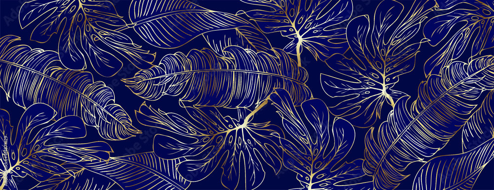 Luxury gold and nature blue background vector. Floral pattern, Golden ...