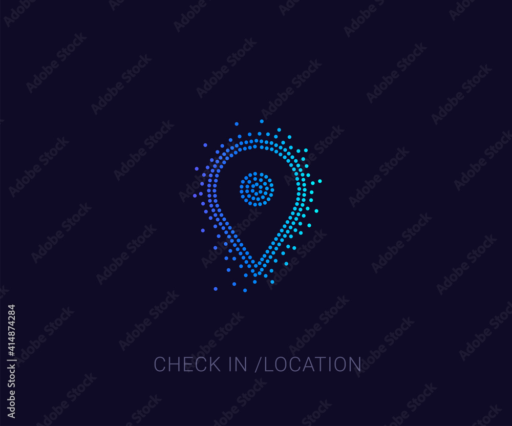 Unique location, map pin icon, made of multiple dots, Halftone Icon ...